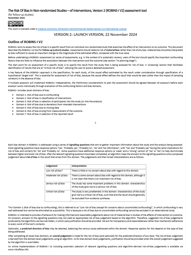 ROBINS I V2 Launchversion 22nov2024 | PDF | Confounding | Dependent And ...