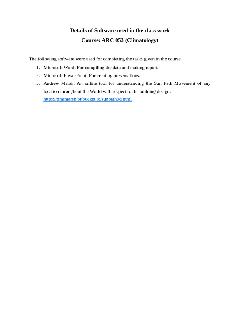 Details of Software Used in The Class Work | PDF