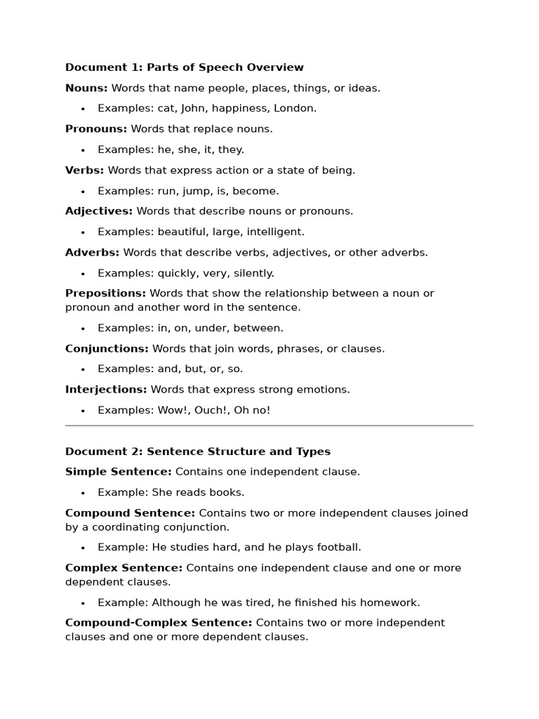 Document 1: Parts of Speech Overview Nouns | PDF | Word | Adverb