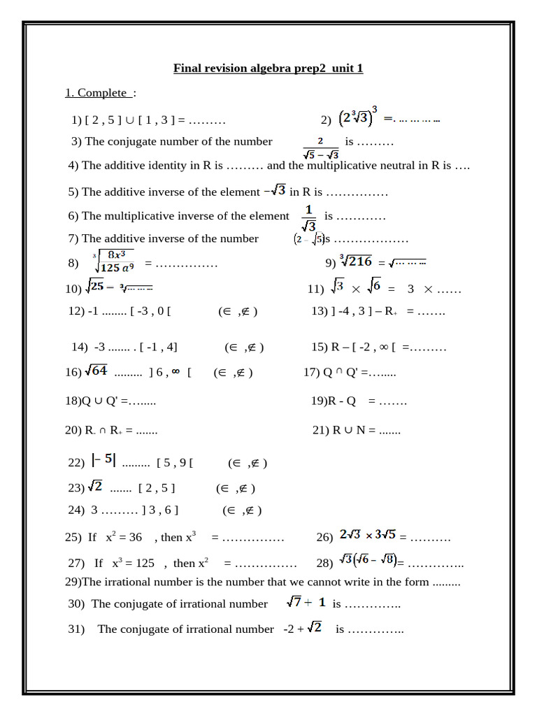 Algebra Unit 1 Final Revision Guide | PDF | Sphere | Geometry