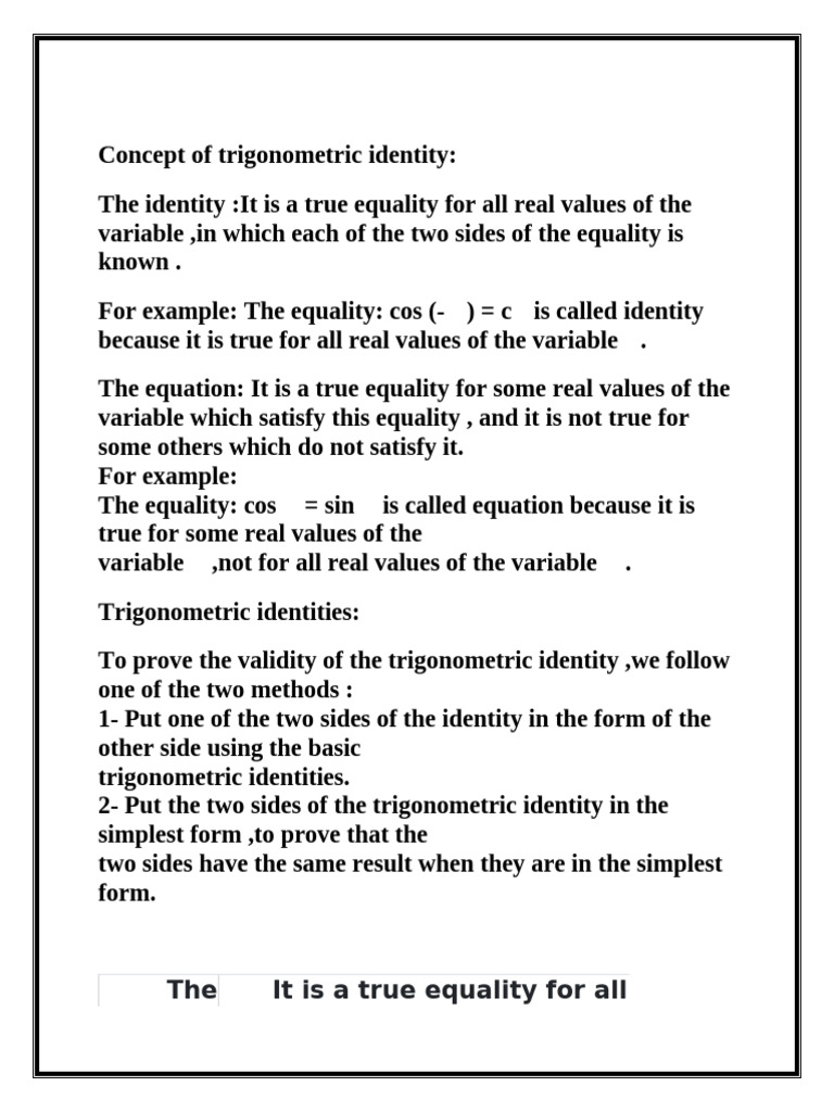 Concept Of Trigonometric Identity Pdf Euclidean Vector Trigonometric Functions