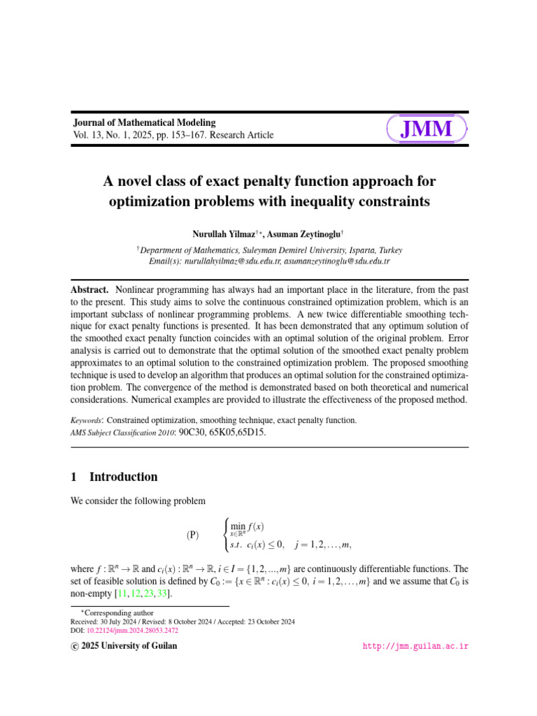 JMM - Volume 13 - Issue 1 - Pages 153-167 | PDF | Mathematical Optimization | Numerical Analysis