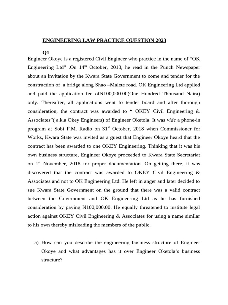 Engineering Law Practice Questions 2023 | PDF | Engineer | Justice