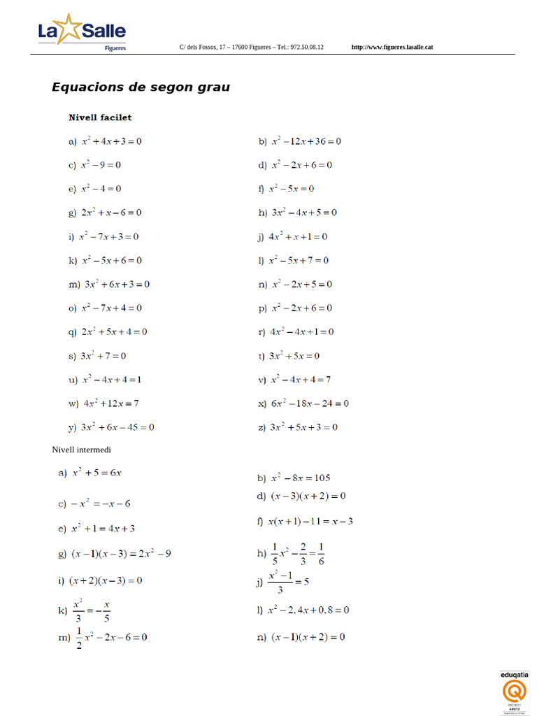 Equacions de Segon Grau | PDF