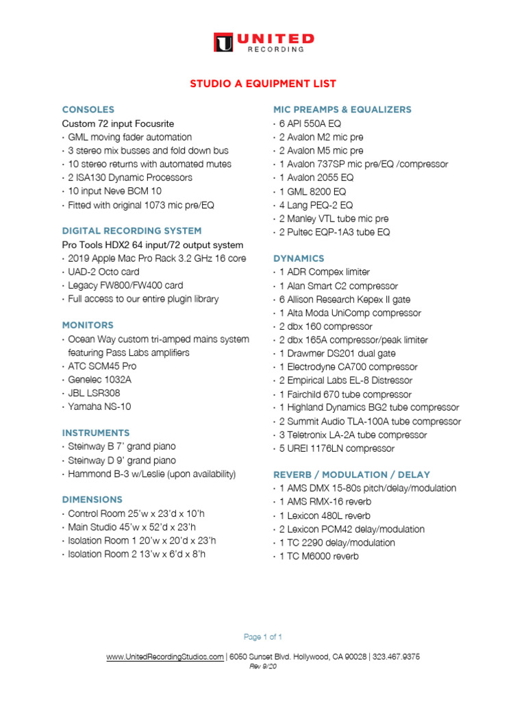 UR Studio A Equipment List 09-16-20 | PDF | Electrical Engineering ...