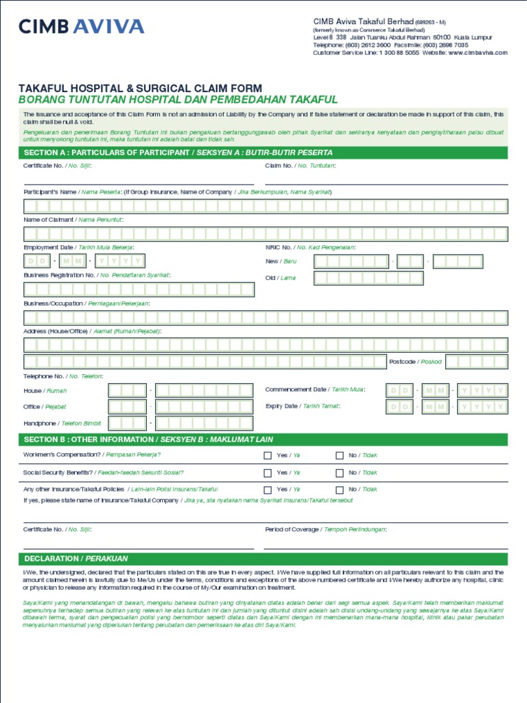 CIMB Aviva Takaful Claim Form | PDF