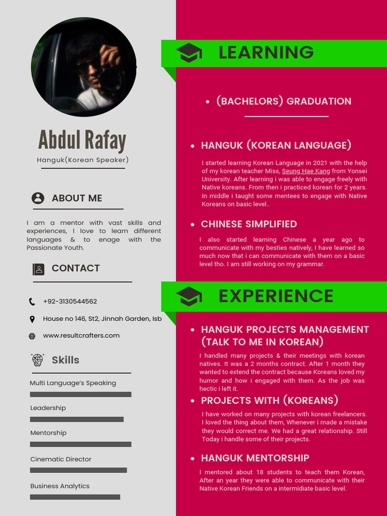 Rafay Hanguk CV | PDF | Mentorship | Languages