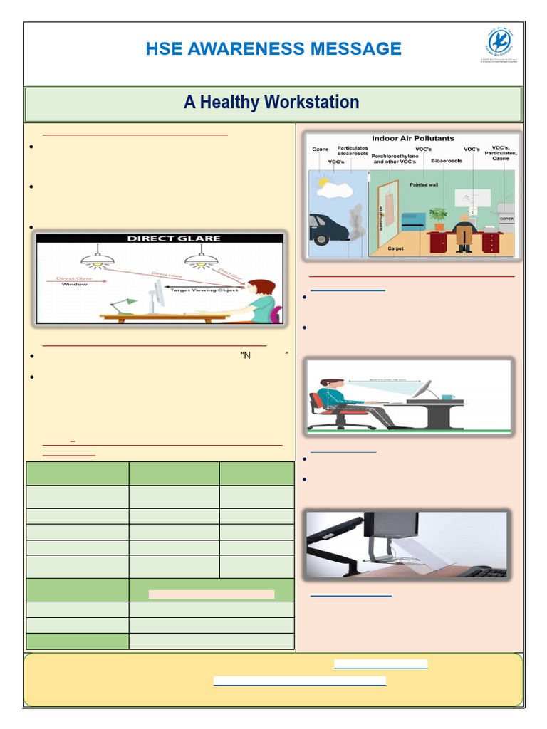 HSE Awareness Flash - A Healthy Workstation | PDF | Lighting | Air Pollution