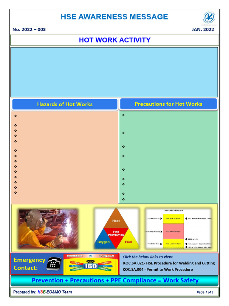 HSE Awareness Hot Work Activity | PDF | Welding | Construction