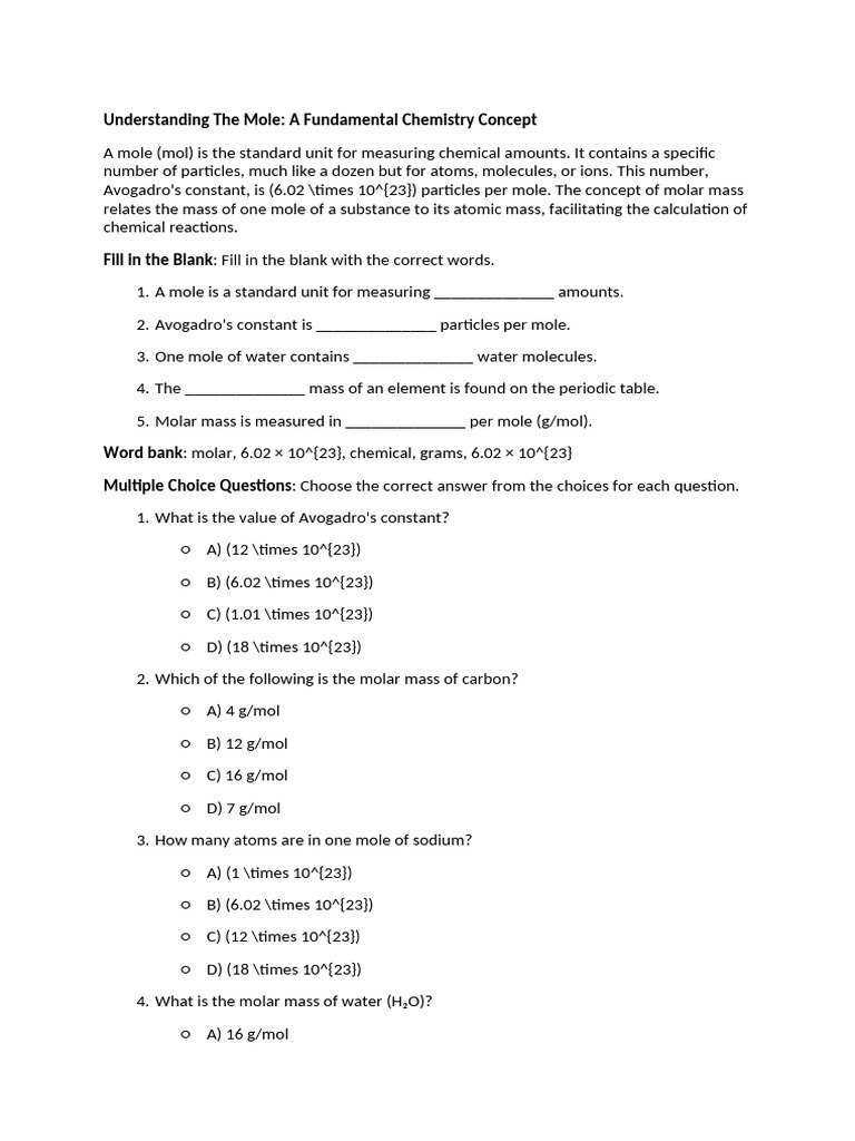 Understanding Moles in Chemistry | PDF | Mole (Unit) | Physical Quantities