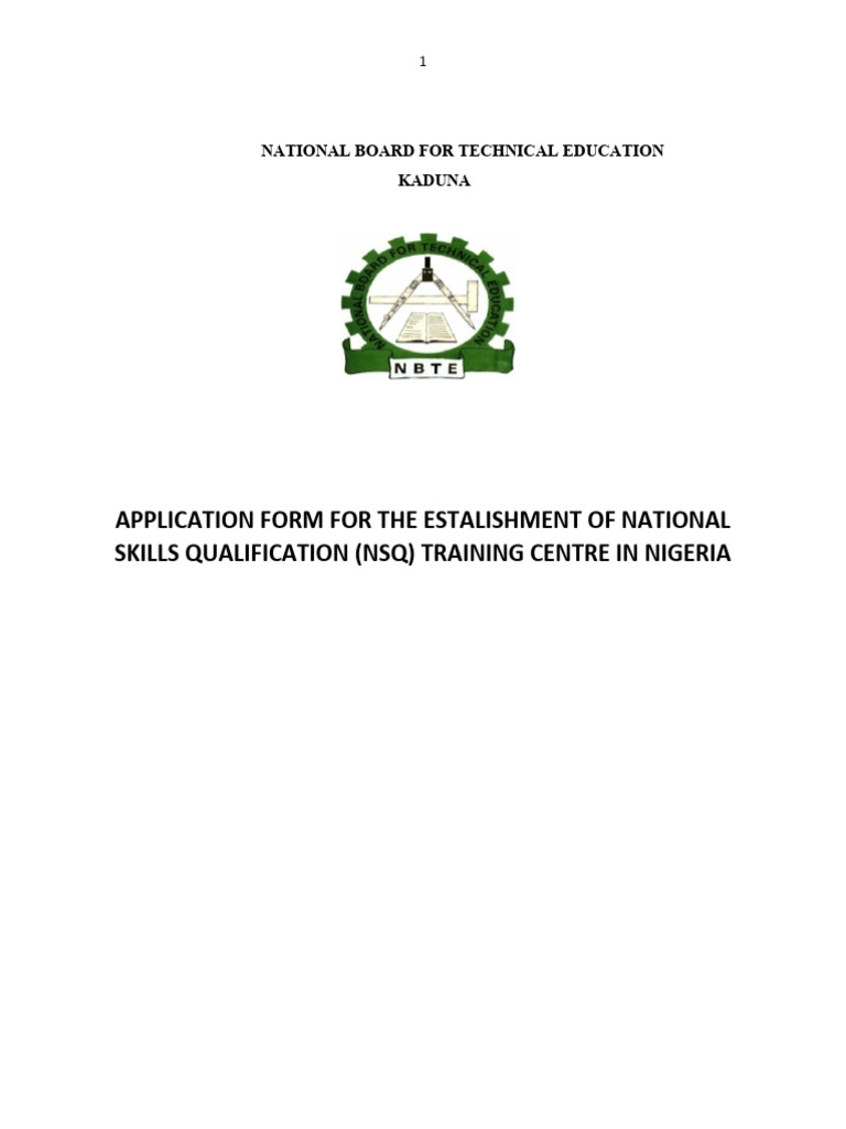 Application Form for the Establishment of NSQ Training Centre in ...
