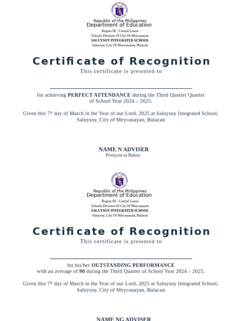 Certificate Honors and Attendance | PDF