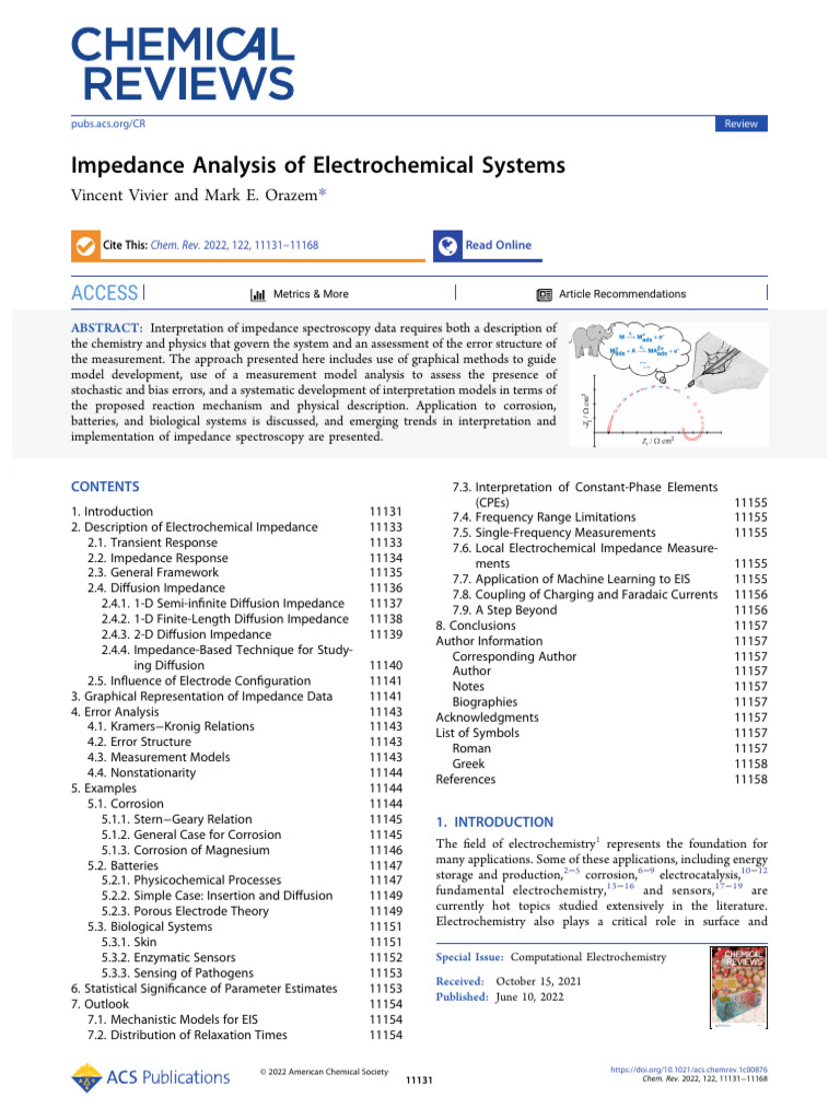 Vivier Orazem 2022 Impedance Analysis of Electrochemical Systems | PDF | Electrical Impedance ...