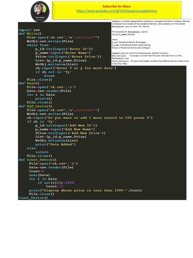 CSV Data Management Functions | PDF | Comma Separated Values | Computer ...