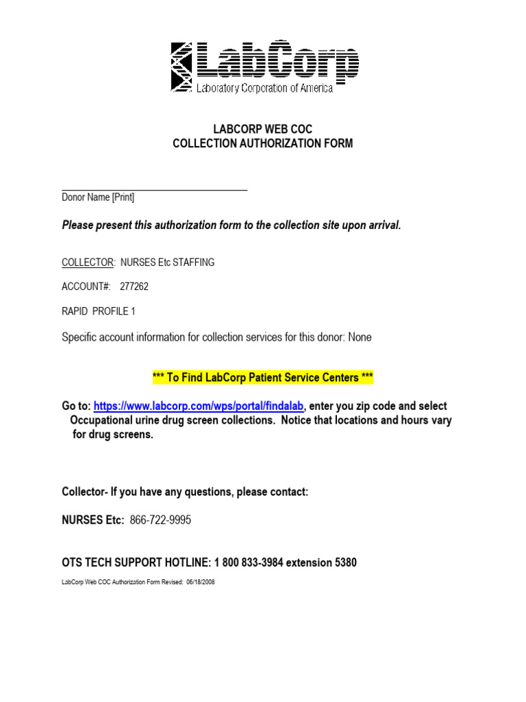 Lab Corp Rapid Drug Screen Authorization Form-Govt | PDF