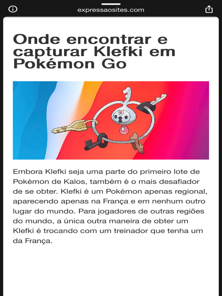 Pokémon Go Onde encontrar e capturar Klefki | PDF
