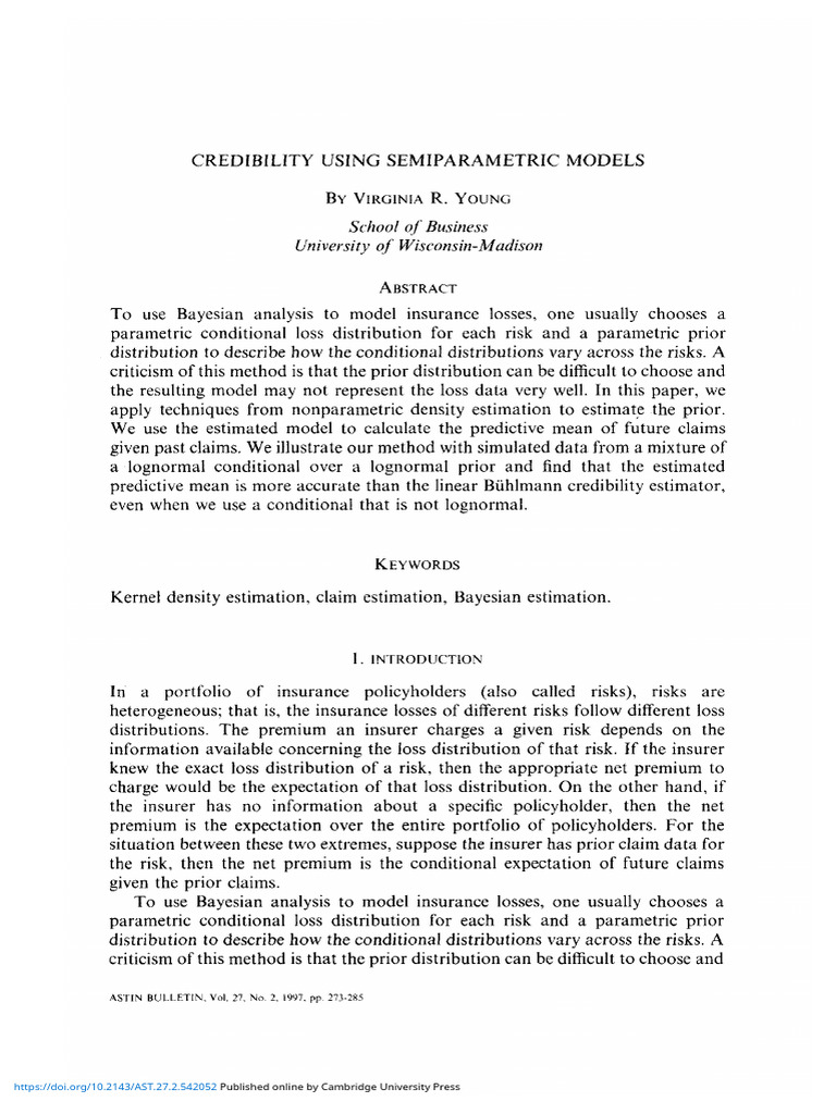 Credibility Using Semiparametric Models | PDF | Mean Squared Error | Estimator