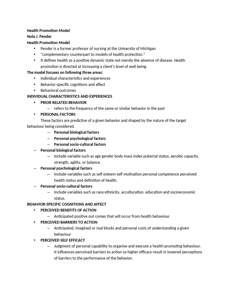 Pender, Leinger, Peplau, King | PDF | Behavior | Liberal Arts Education