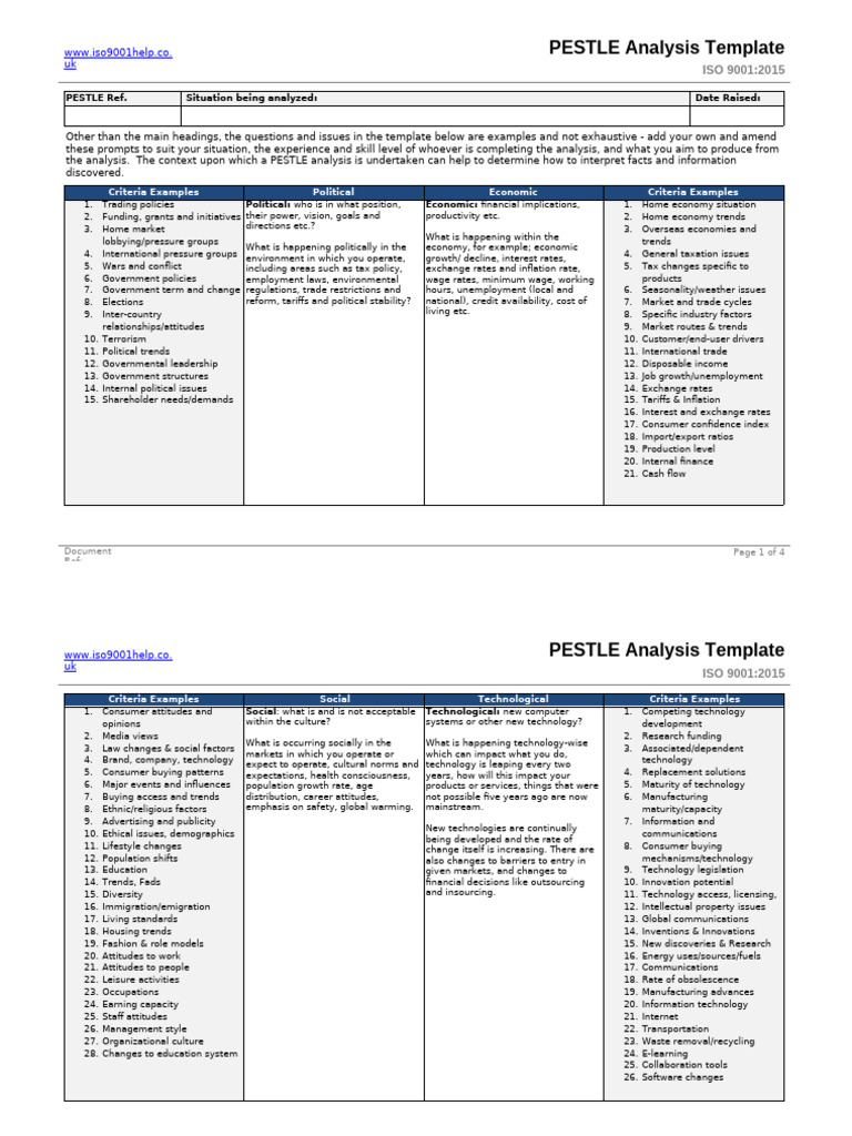 PESTLE Analysis Template | PDF | Taxes | Economics