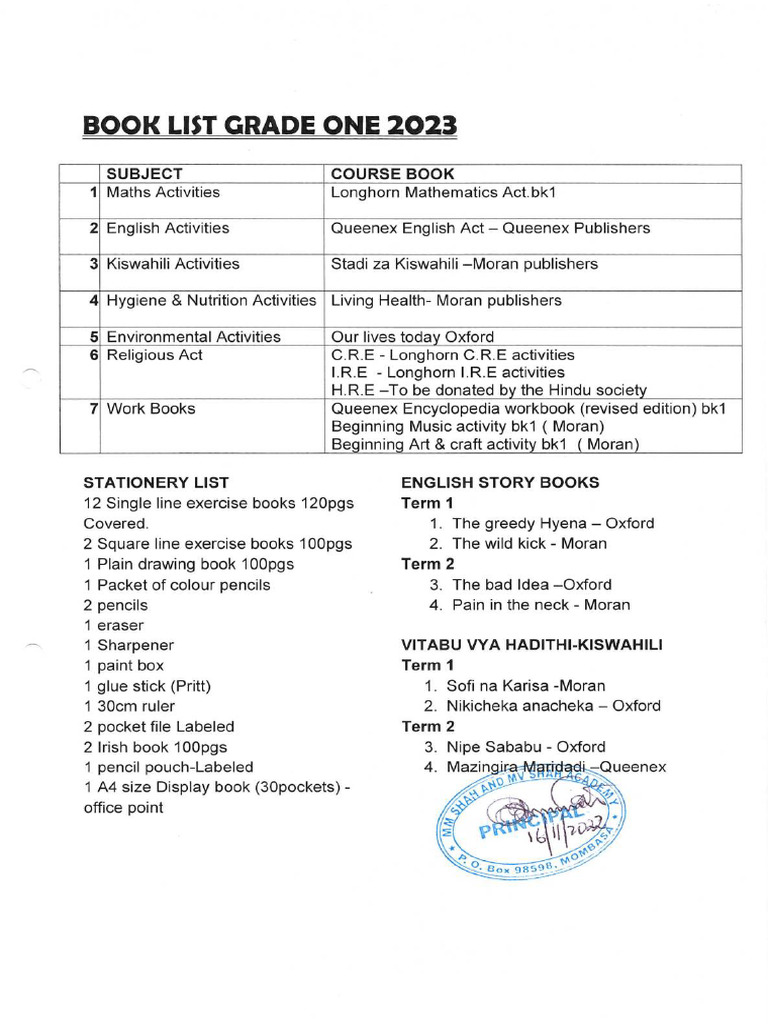 Grade 1 Booklist 2023 | PDF