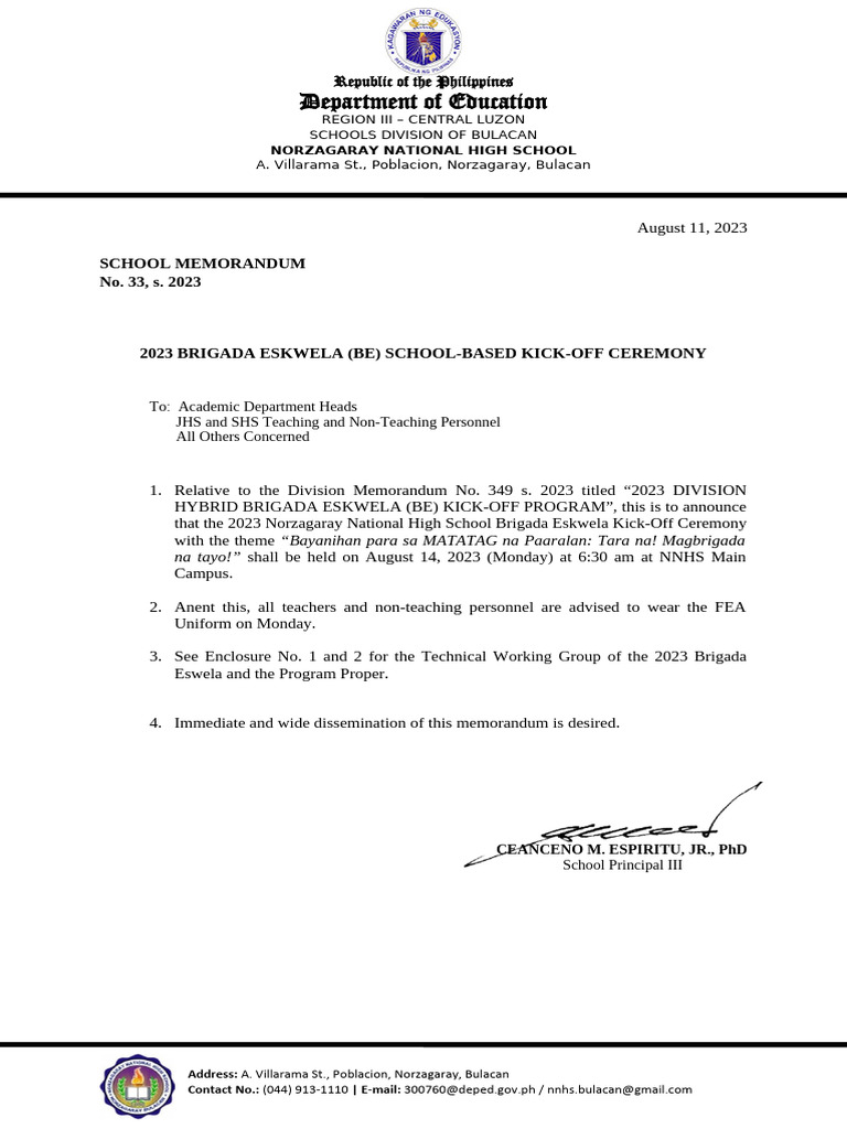 School Memo 33 - Brigada Eskwela (4) | PDF | Philippines