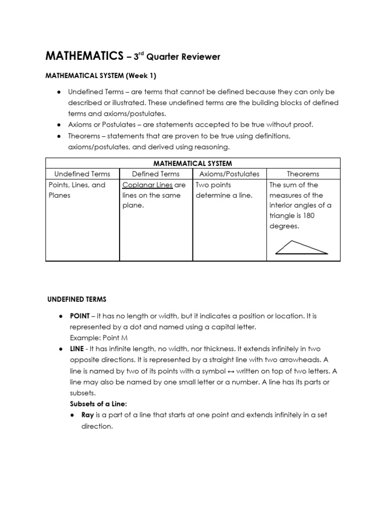 MATHEMATICS Reviewer 3rd Quarter | PDF | Triangle | Line (Geometry)