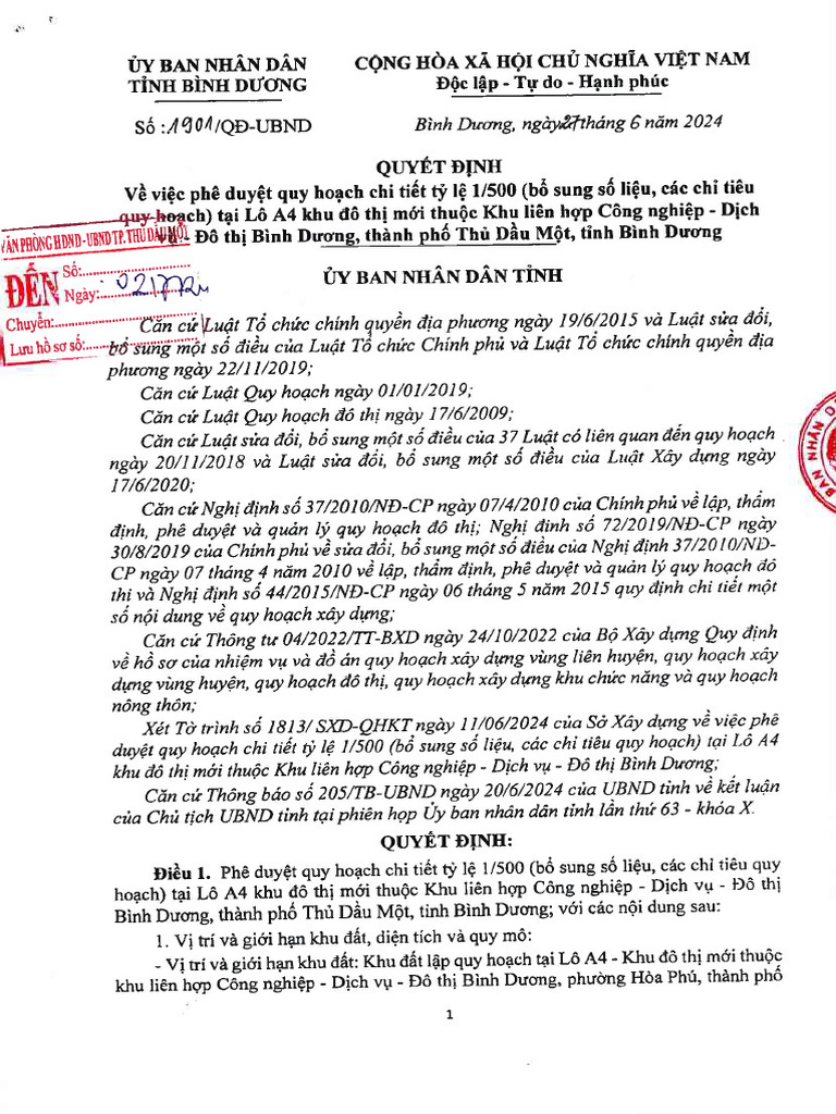 QD 1901 Ubnd Tinh BD | PDF