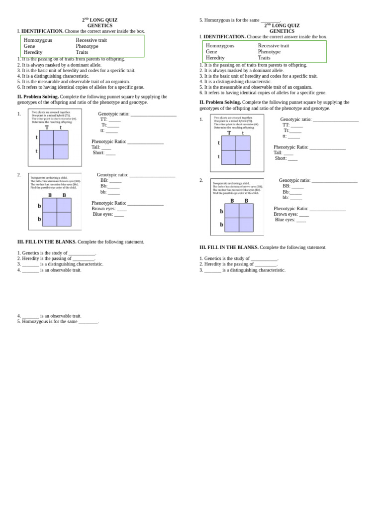 2nd Long Quiz Gold | PDF | Genotype | Dominance (Genetics)