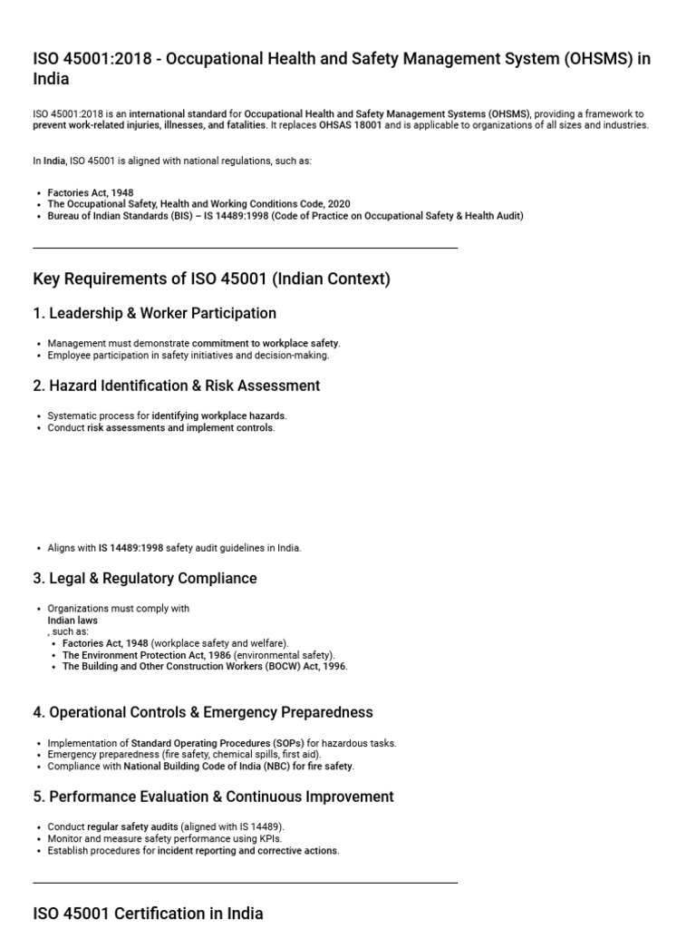 ISO 45001:2018 Compliance in India | PDF