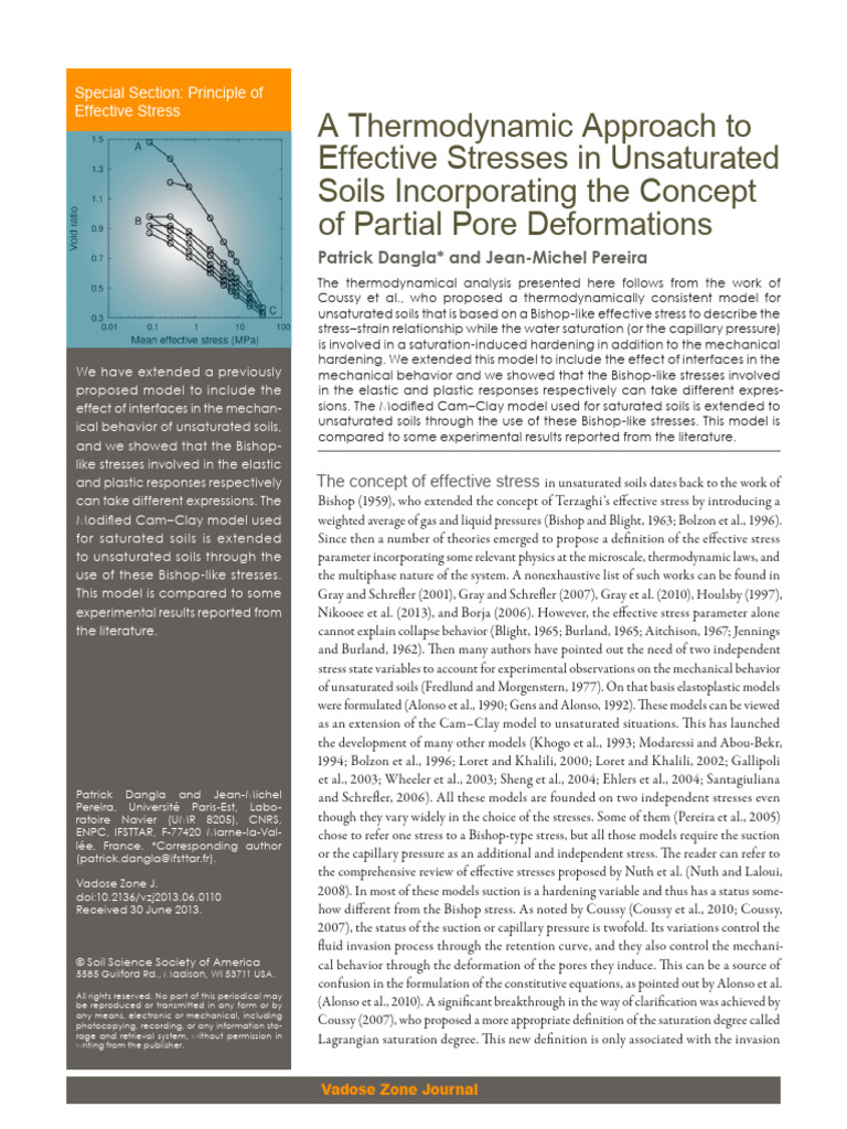 A Thermodynamic Approach To Effective Stresses in Unsaturated Soils Incorporating The Concept of ...