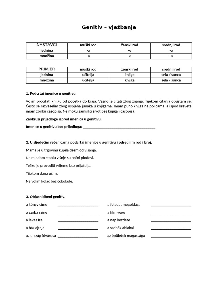 Genitiv - Vježbe | PDF