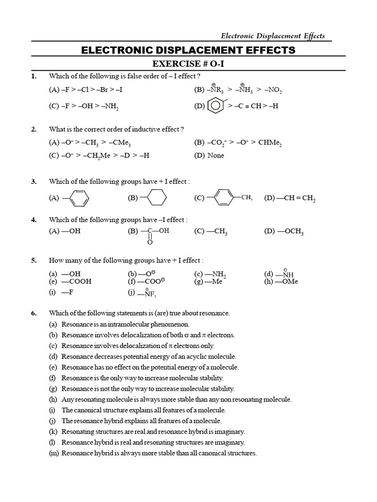 GOC 1 (Electronic Effects) MCQ - 250311 - 143402 | PDF | Chemical Bond ...