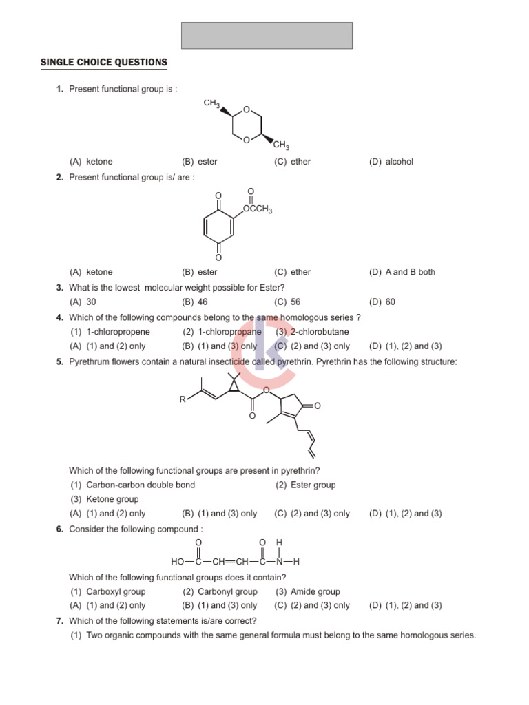 Functional Group + Degree of C & H Worksheet | PDF | Ester | Amine