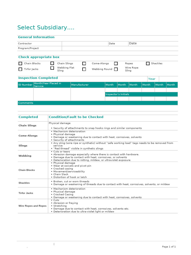 RSG-HS-FRM-0036 - Rigging Equipment Register | PDF | Rope ...
