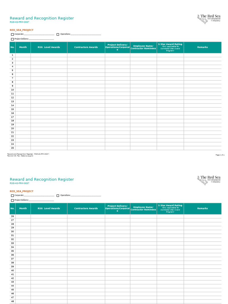 RSG-HS-FRM-0037 - Reward and Recognition Register | PDF