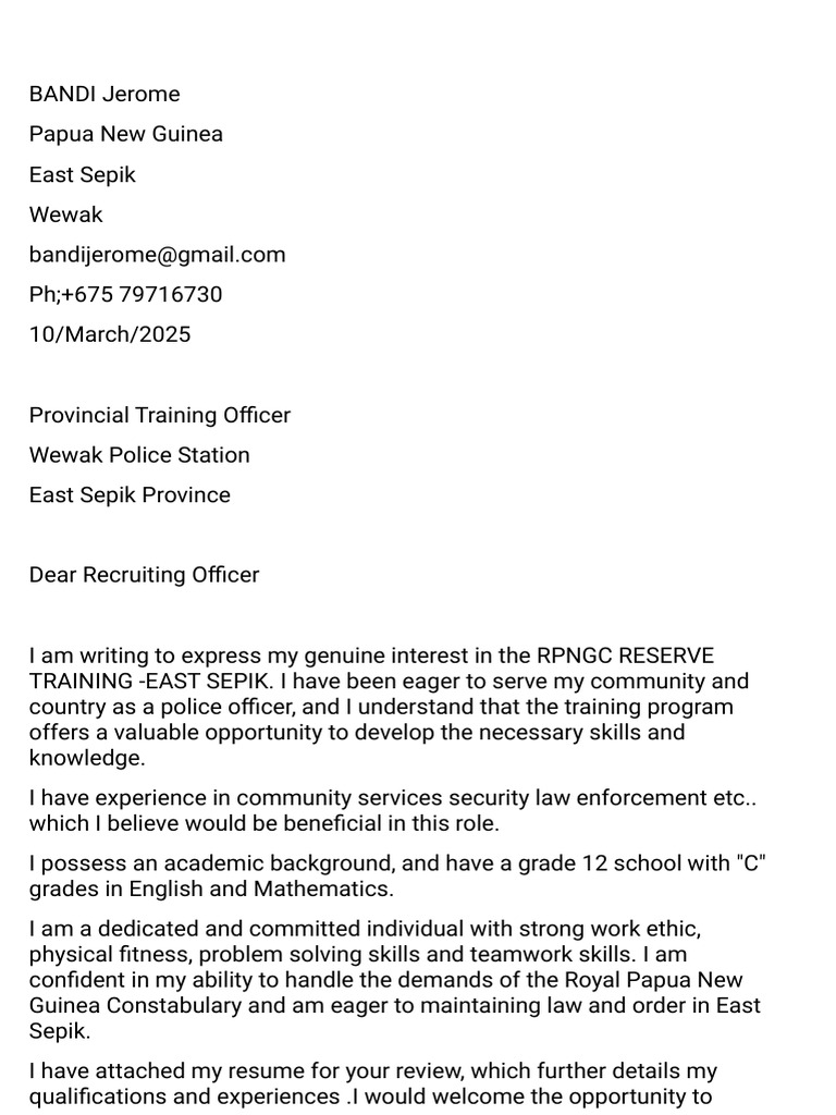 Application for RPNGC Reserve Training | PDF