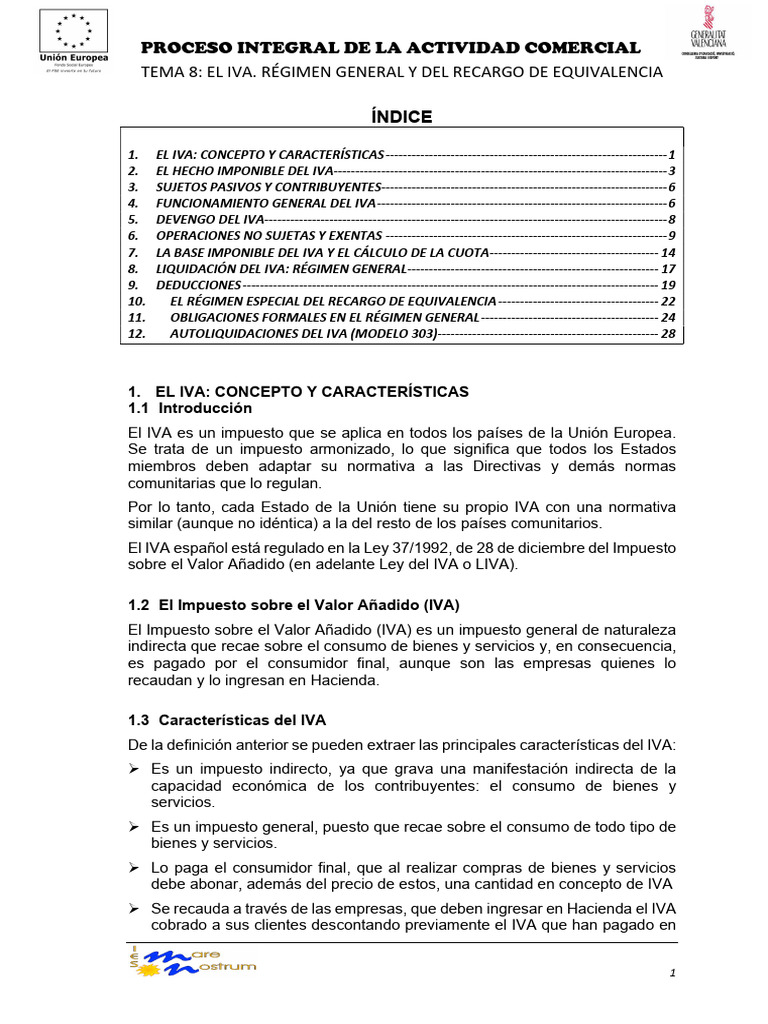 T-8 El IVA. Régimen General y El Recargo de Equivalencia | PDF ...