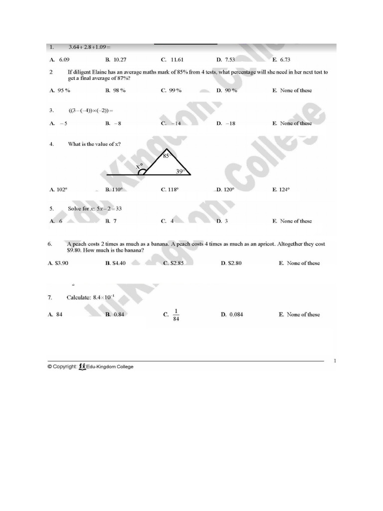 Practice Quiz Yr8 6 | PDF