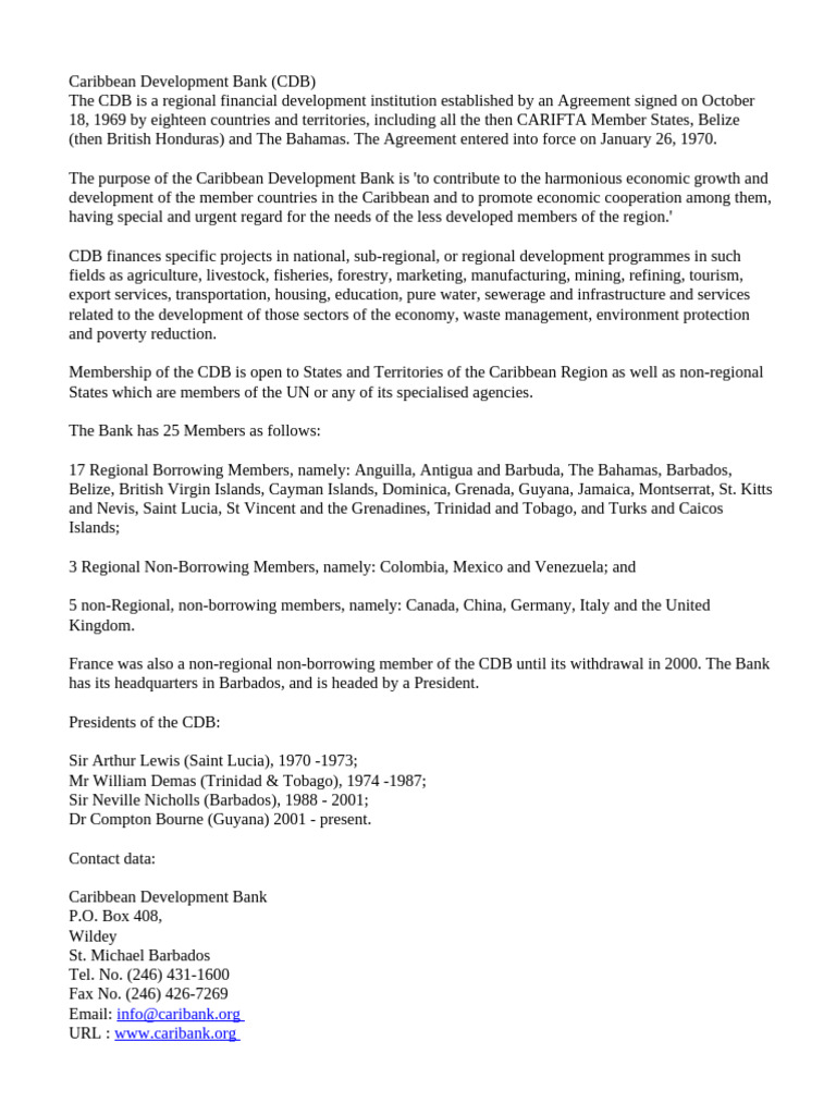 Caribbean Development Bank | PDF