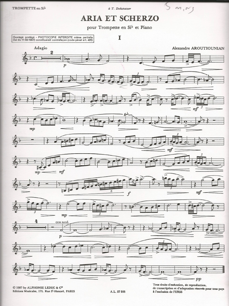 Arutunian Aria Et Scherzo For Trumpet | PDF
