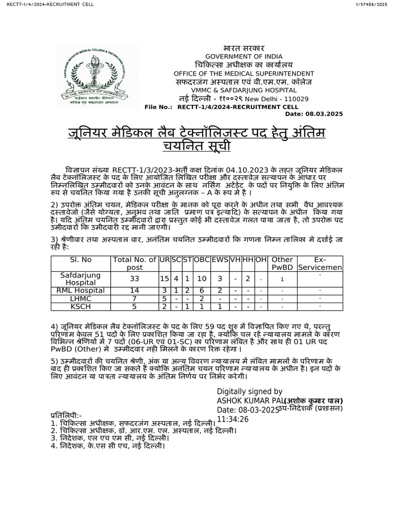 Notice Dated 08.03.2025 - List of Provisionally Selected Candidates For ...
