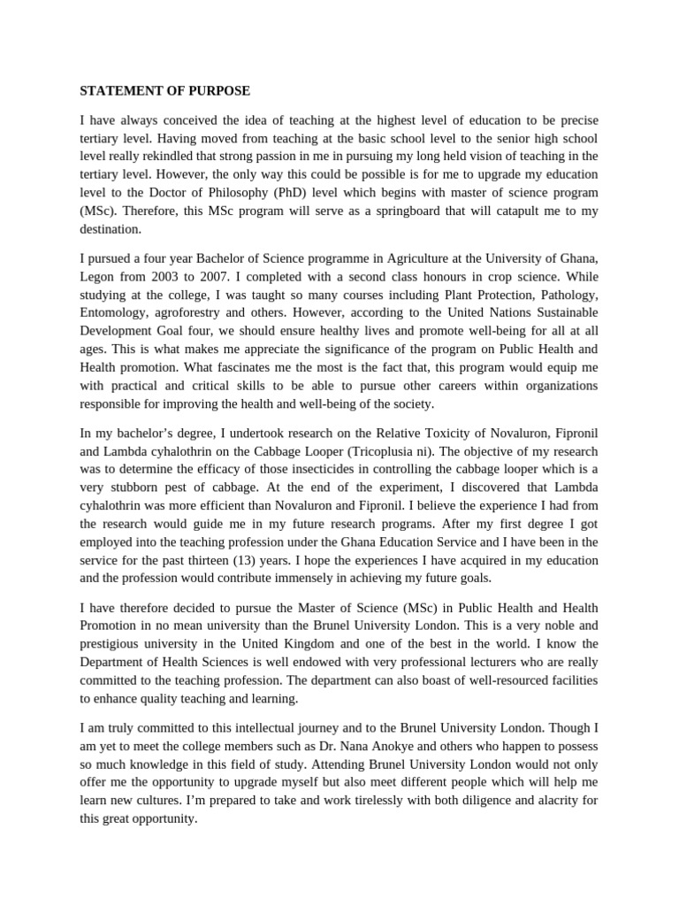 Pursuing MSc in Public Health at Brunel | PDF