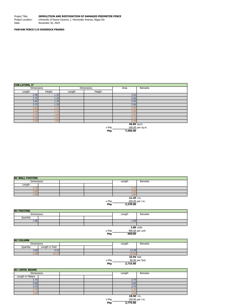 Pakyaw Masonry - Unc Perimeter Fence - 113024RF | PDF | Architectural ...