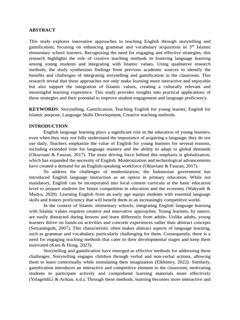 020 Teyl Storytelling And Gamification Article Teyl Uas Pdf