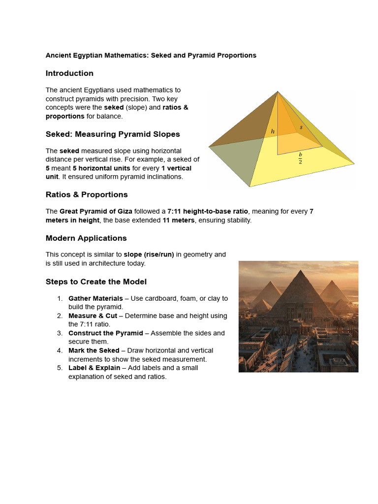 Ancient Egyptian Mathematics - Seked and Pyramid Proportions | PDF