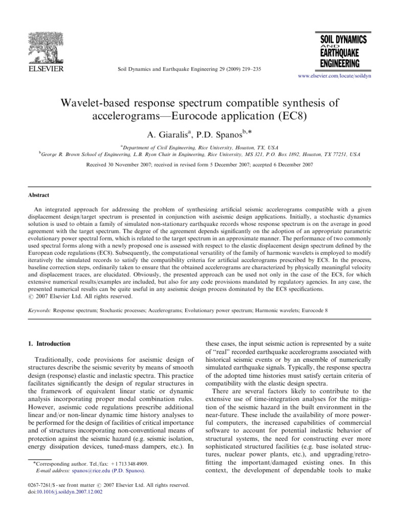 Wavelet-Based Responsespectrumcompatiblesynthesisofaccelerograms-Eurocode Application (EC8 ...