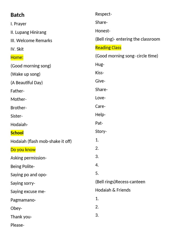 Program Flow - Kinder | PDF