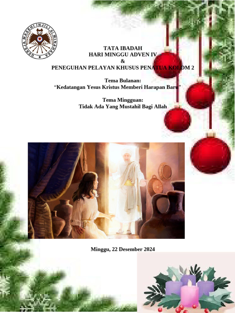 Tata Ibadah Hari Minggu Adven IV, 22 Desember 2024 Salinan | PDF
