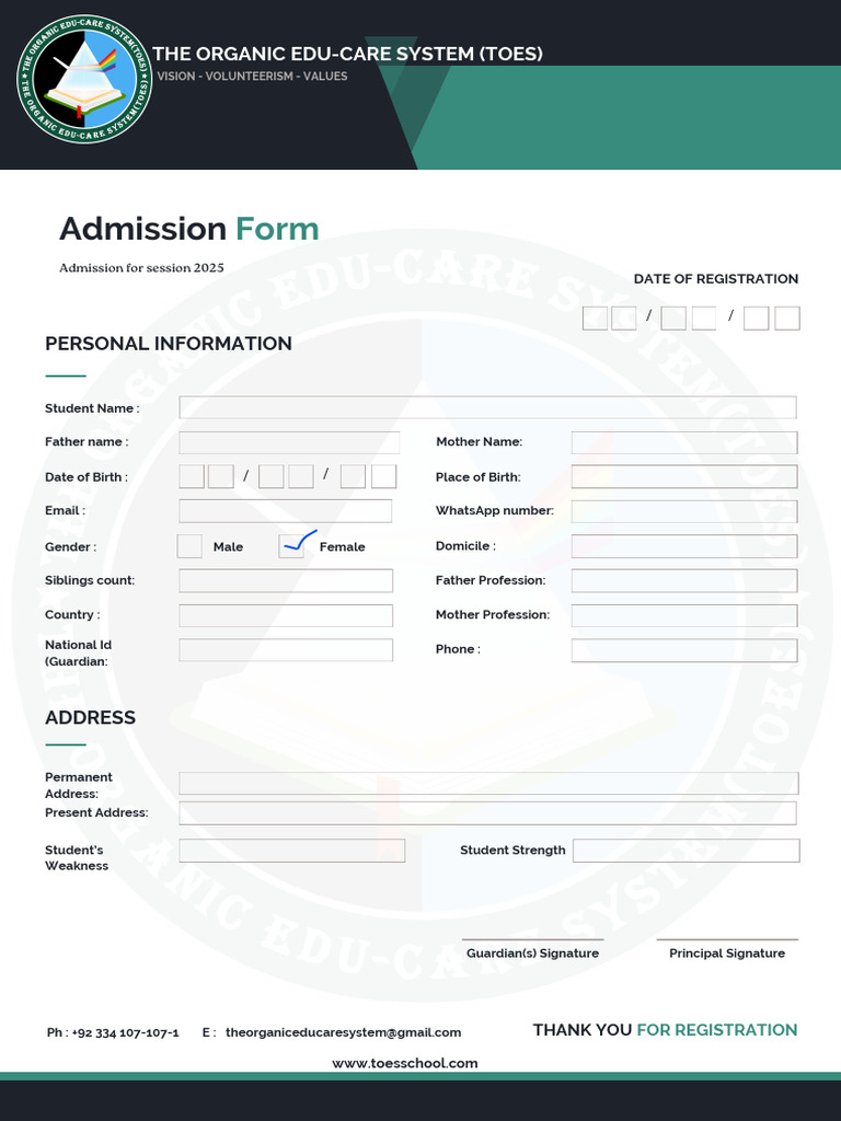 Admission - Form - TOES-Feb - 2025 (Syeda Safa Noor) | PDF