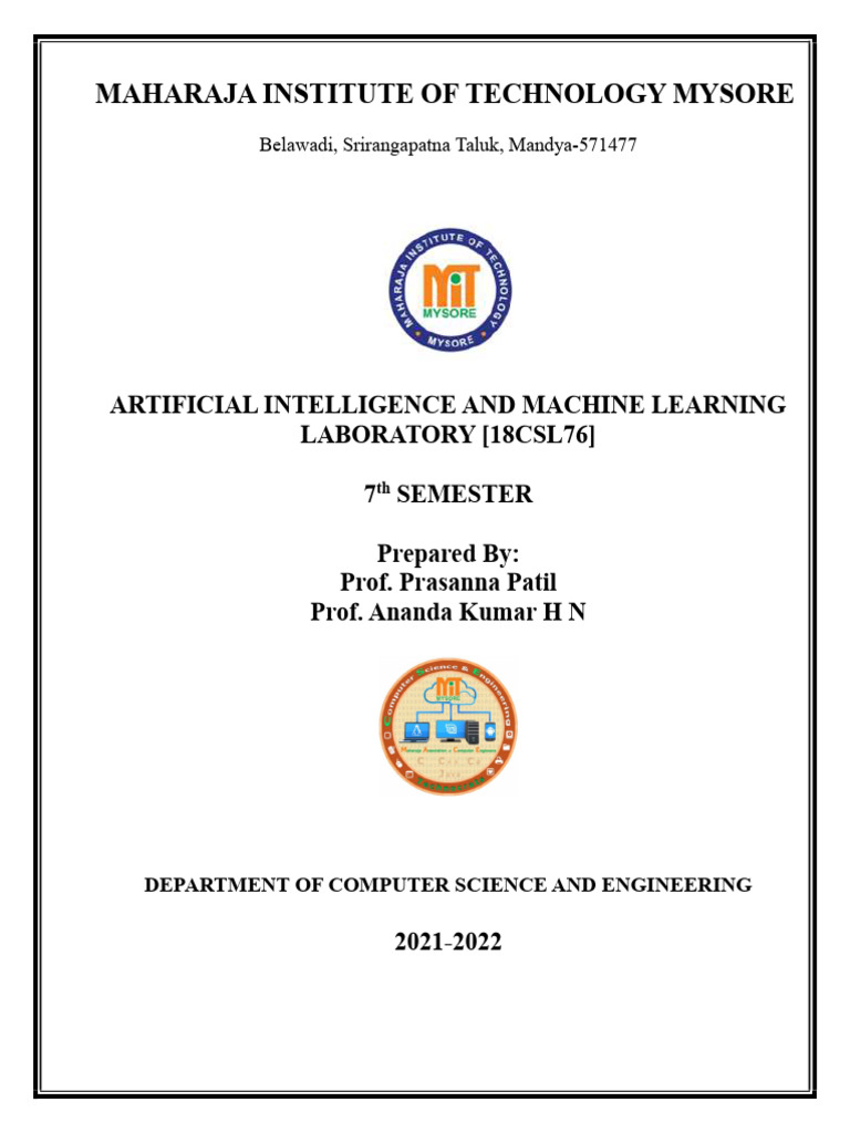 18csl76 Ai - ML Lab Manual - Akhn | PDF | Machine Learning | Applied Mathematics